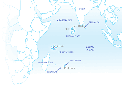 Map Mauritius Seychelles Maldives